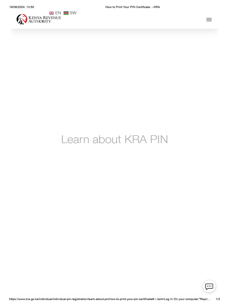 How To Print Your PIN Certificate. - KRA | PDF | Payments | Taxation