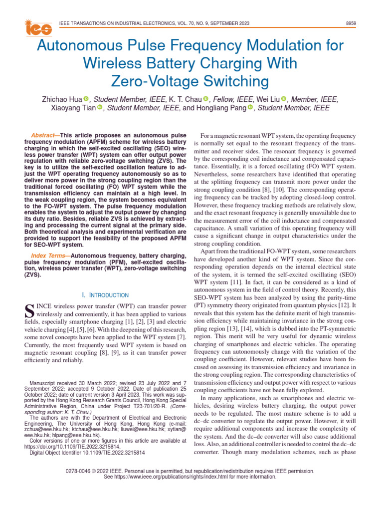 Autonomous Pulse Frequency Modulation For Wireless Battery Charging With Zero-Voltage Switching ...