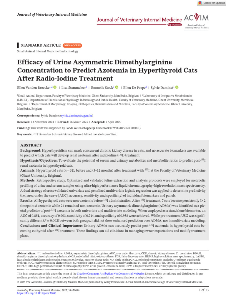 Veterinary Internal Medicine - 2025 - Vanden Broecke - Efficacy of ...