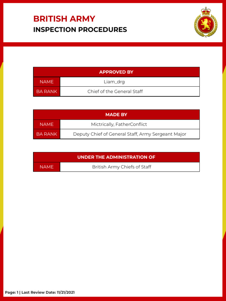 British Army Inspection Guidelines | PDF | Military