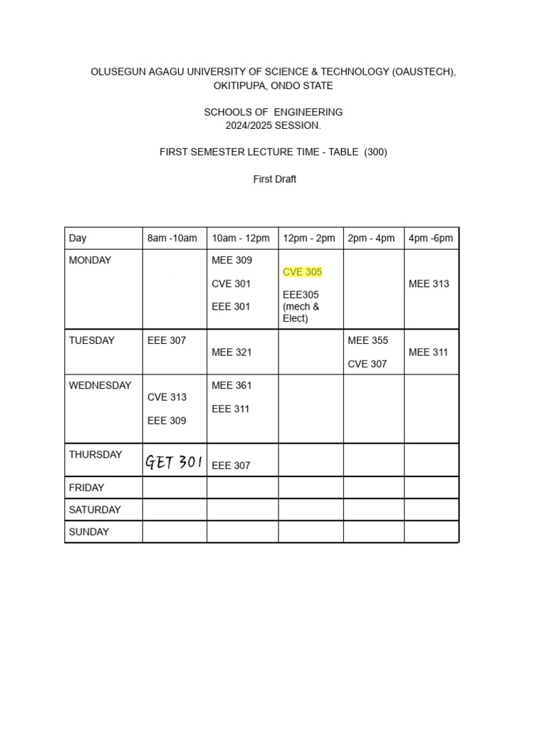300 L Timetable Draft - 1 | PDF