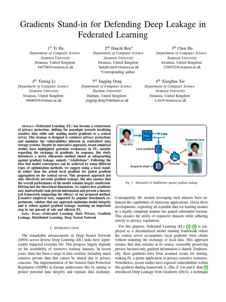 AdaDefense - Gradients Stand-In For Defending Deep Leakage in Federated Learning | PDF | Applied ...