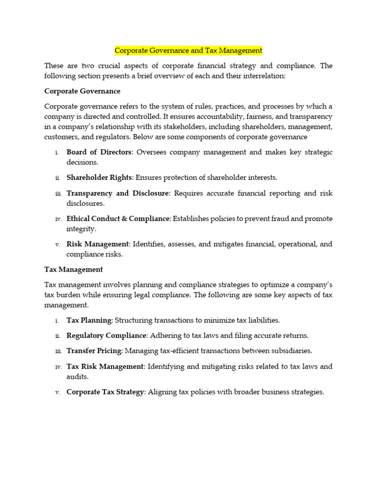 Corporate Tax Governance Overview | PDF