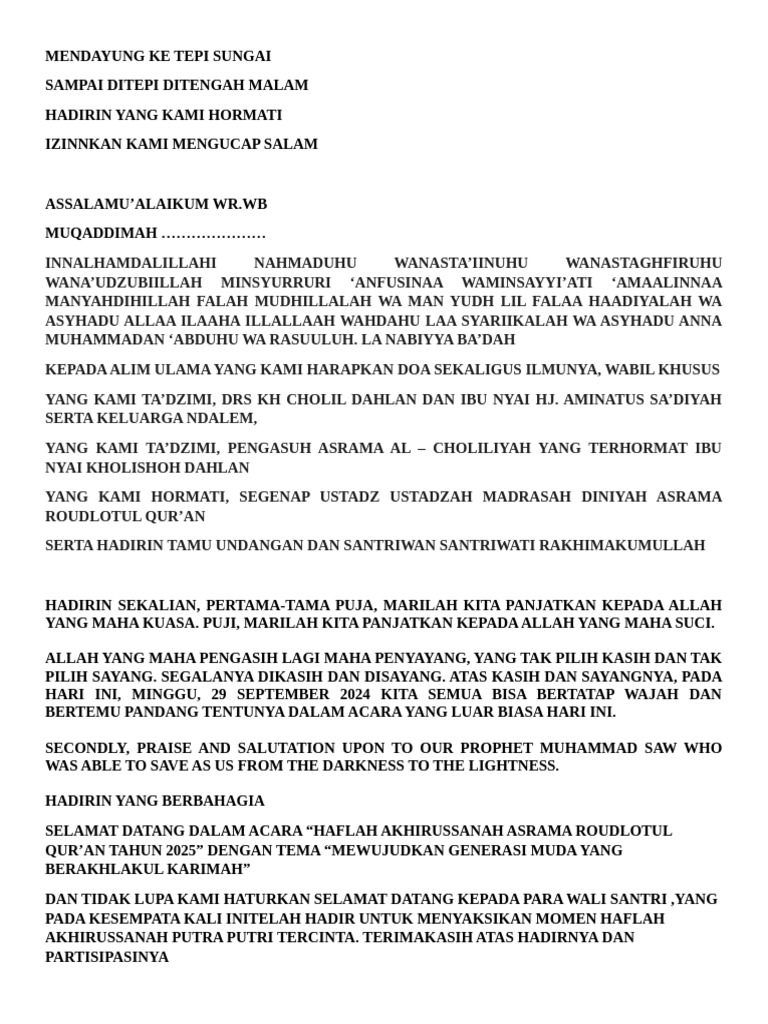 Teks MC Haflah Akhirussanah | PDF