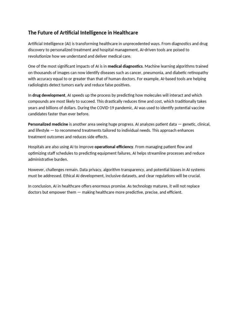 The Future of Artificial Intelligence in Healthcare | PDF