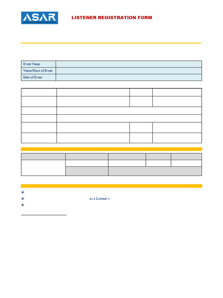 ASAR Listener Registration Form | PDF | Fee