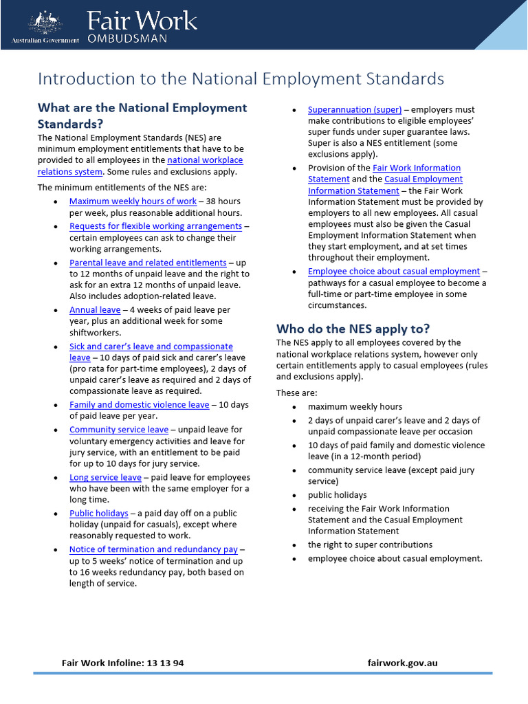 Introduction To The National Employment Standards | PDF | Business ...