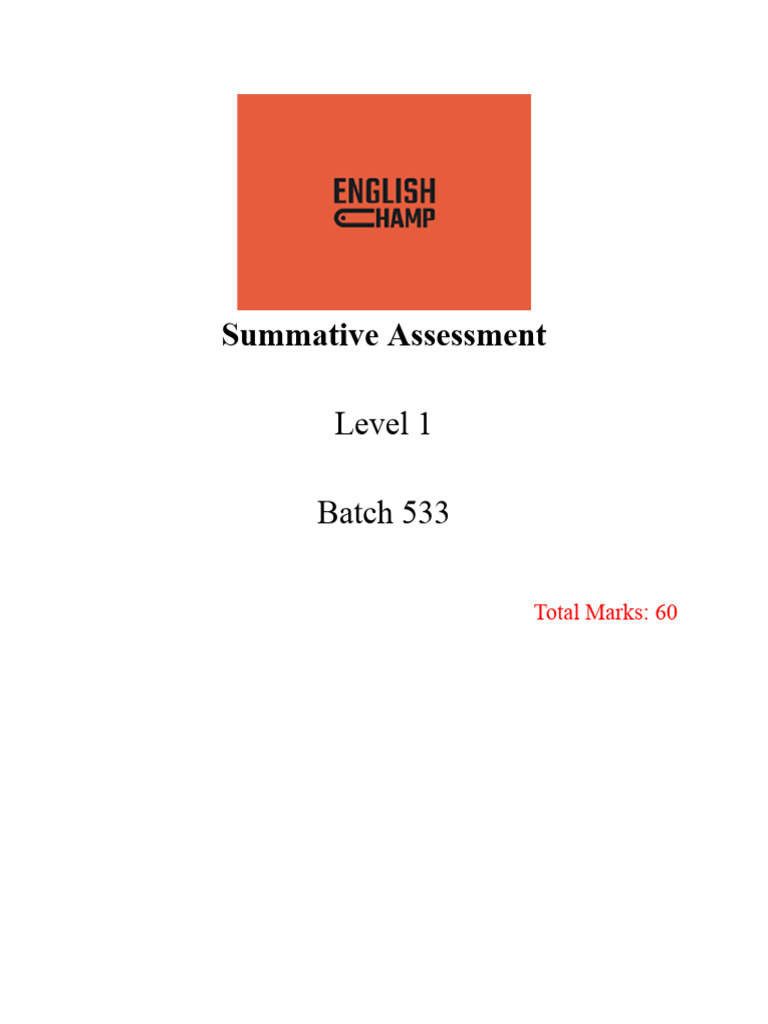 Summative Assessment Level 1 Part 2 | PDF