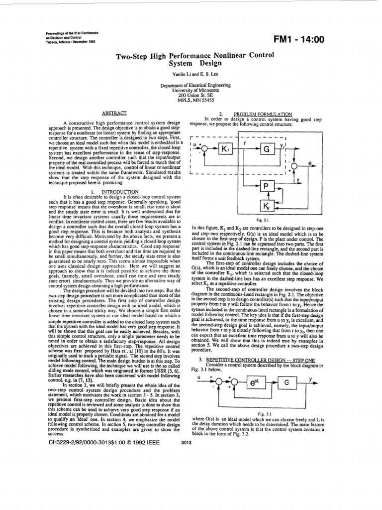 Twostep High Performance Nonlinear Control System Design | PDF ...