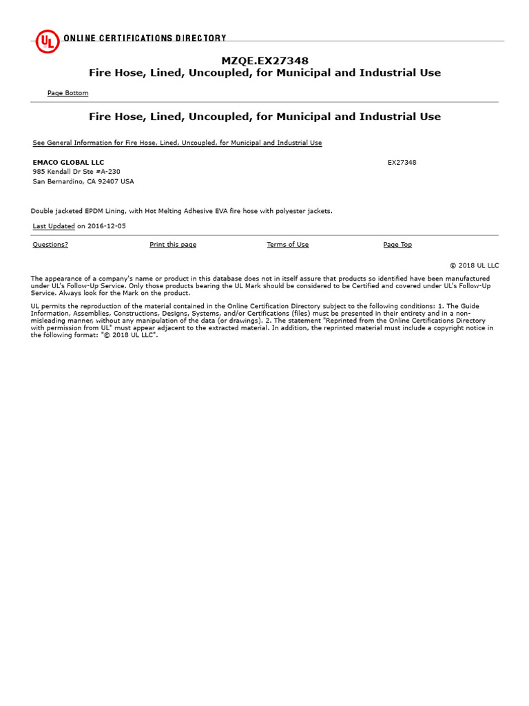 Fire Hose Certification Details | PDF