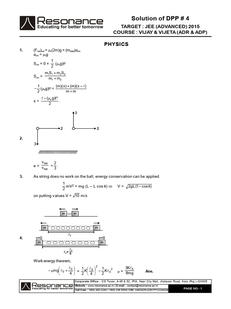 Physics DPP Solution | PDF | Force | Motion (Physics)