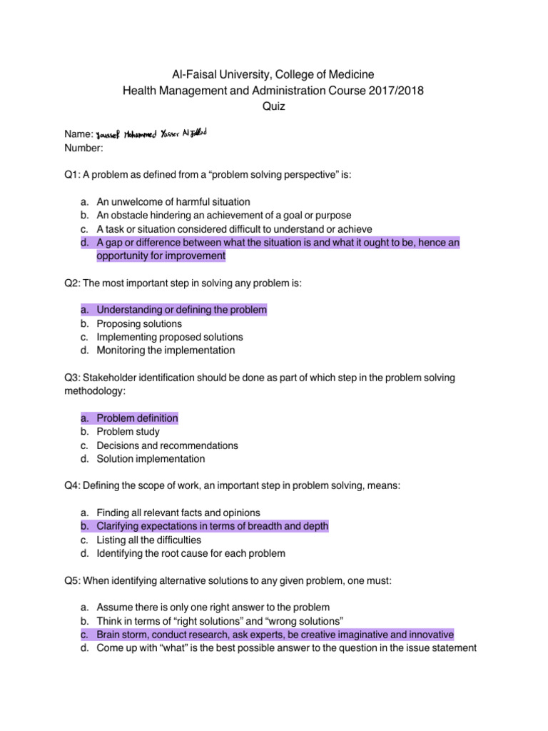 Quiz Problem Solving - 200317 | PDF