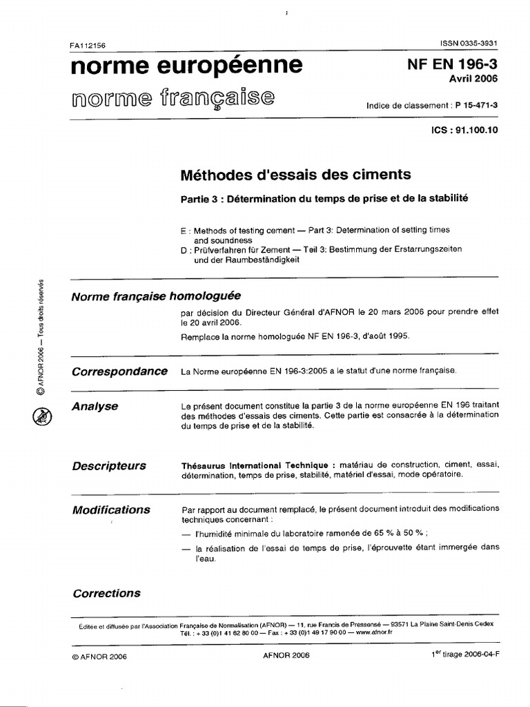 Détermination de La Consistance normaliséeNF EN 196-3 | PDF