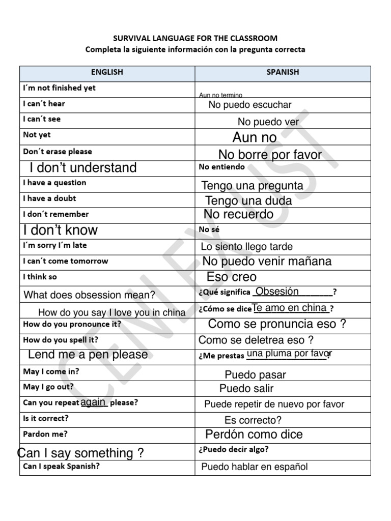 Ximena Torres - SURVIVAL LANGUAGE FOR THE CLASSROOM | PDF