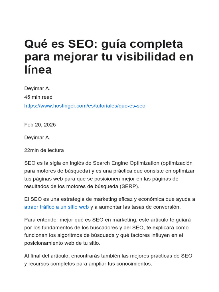 Qué es SEO_ guía completa para mejorar tu visibilidad en línea | PDF | Posicionamiento en ...