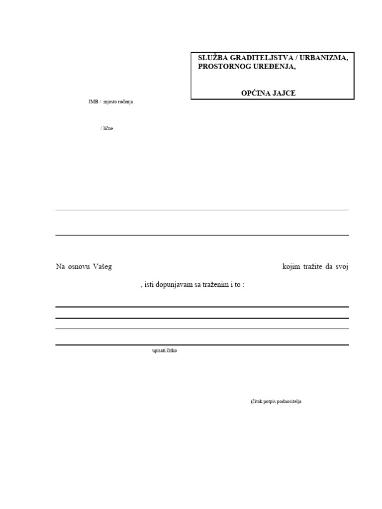 Dopuna Podneska Zahtjeva | PDF