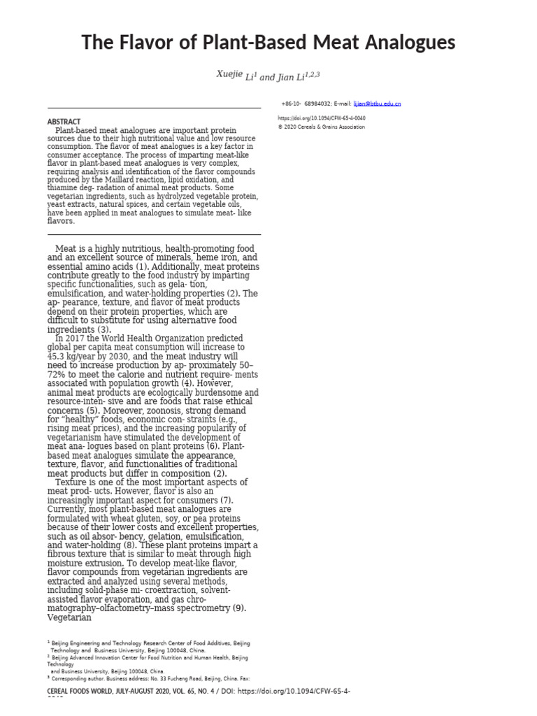 2-The Flavor of Plant-Based Meat Analogues | PDF | Taste | Meat