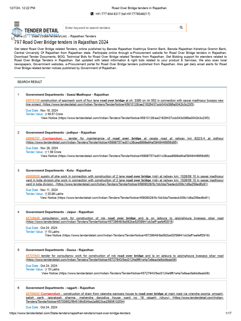 Road Over Bridge Tenders in Rajasthan | PDF | Buildings And Structures ...