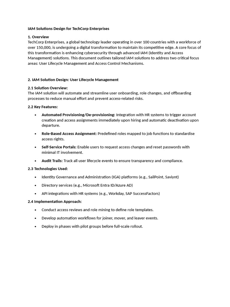 IAM Solutions Design For TechCorp Enterprises | PDF | Computer Security ...
