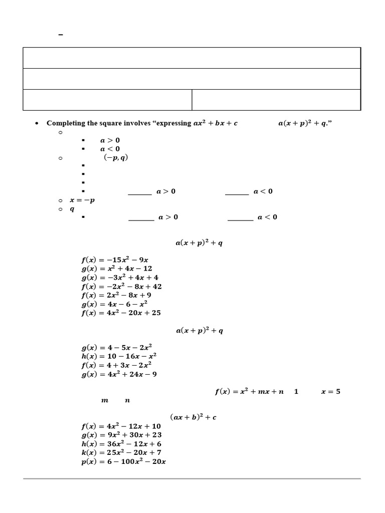 1.2 - Completing The Square and Its Properties | PDF | Mathematics | Algebra