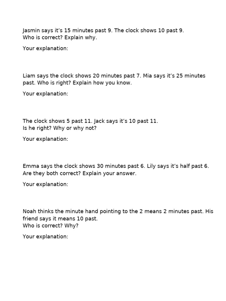 Time Reasoning Problems Year2 | PDF