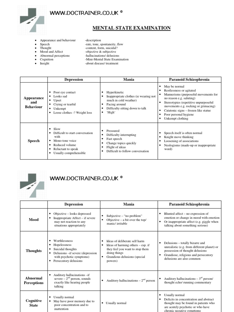 Mse- Mania, Depression, Paranoid Schizo | Schizophrenia | Mania
