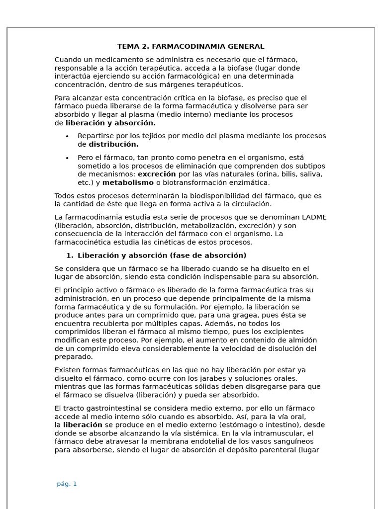 Farmacodinamia: Procesos LADME en Medicamentos | PDF | Medicamentos con ...