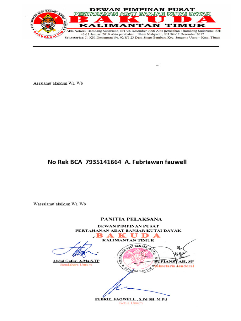 No Rek BCA 7935141664 A. Febriawan Fauwell | PDF