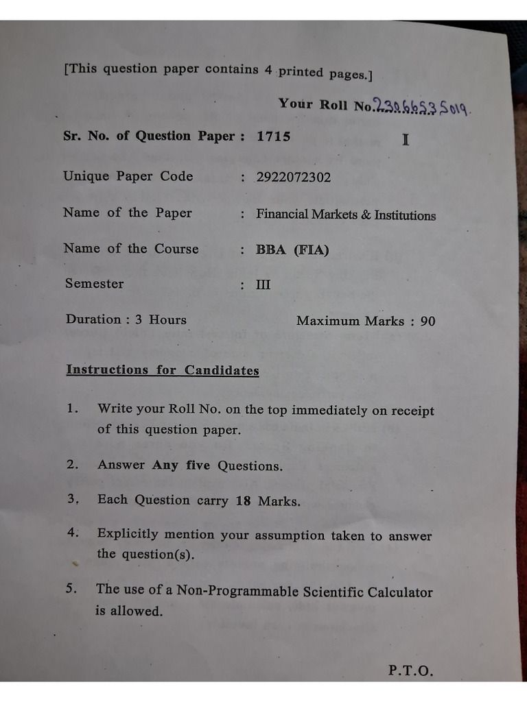 FMI Question Paper-2024 | PDF