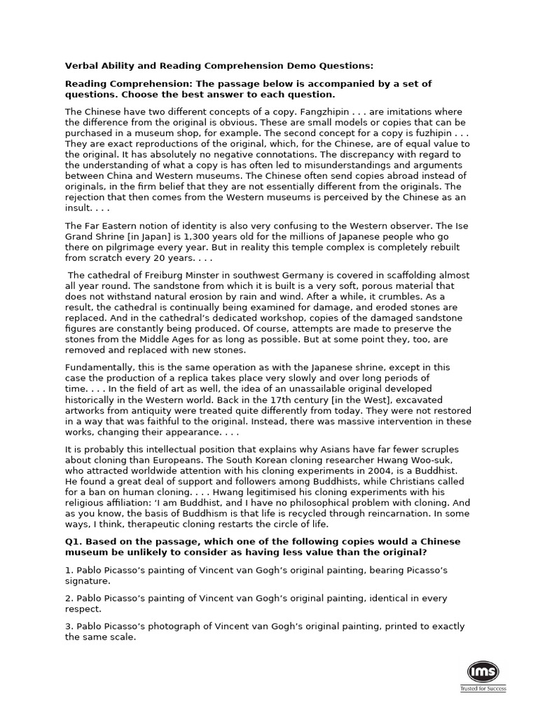 Demo - Verbal Ability and Reading Comprehension | PDF | Cost Of Living ...