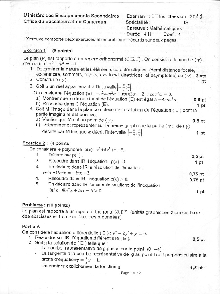 Orniformation Baccalaureat Is 2018 Epreuve Mathematique | PDF