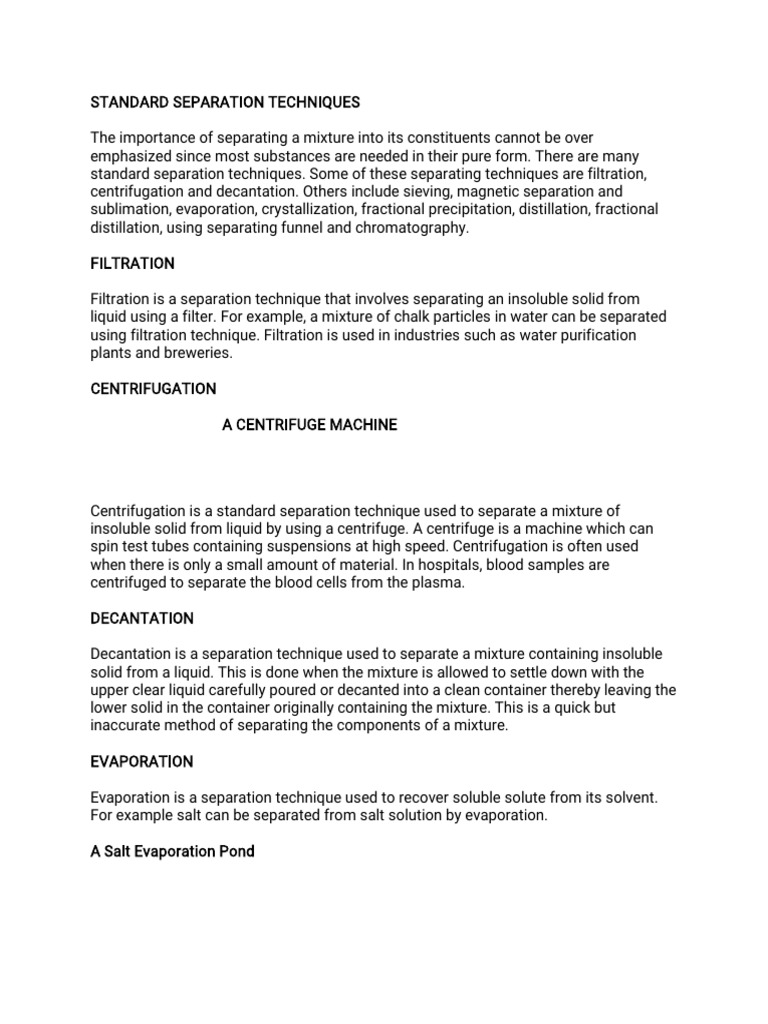 Note On Separation Techniques | PDF | Distillation | Filtration