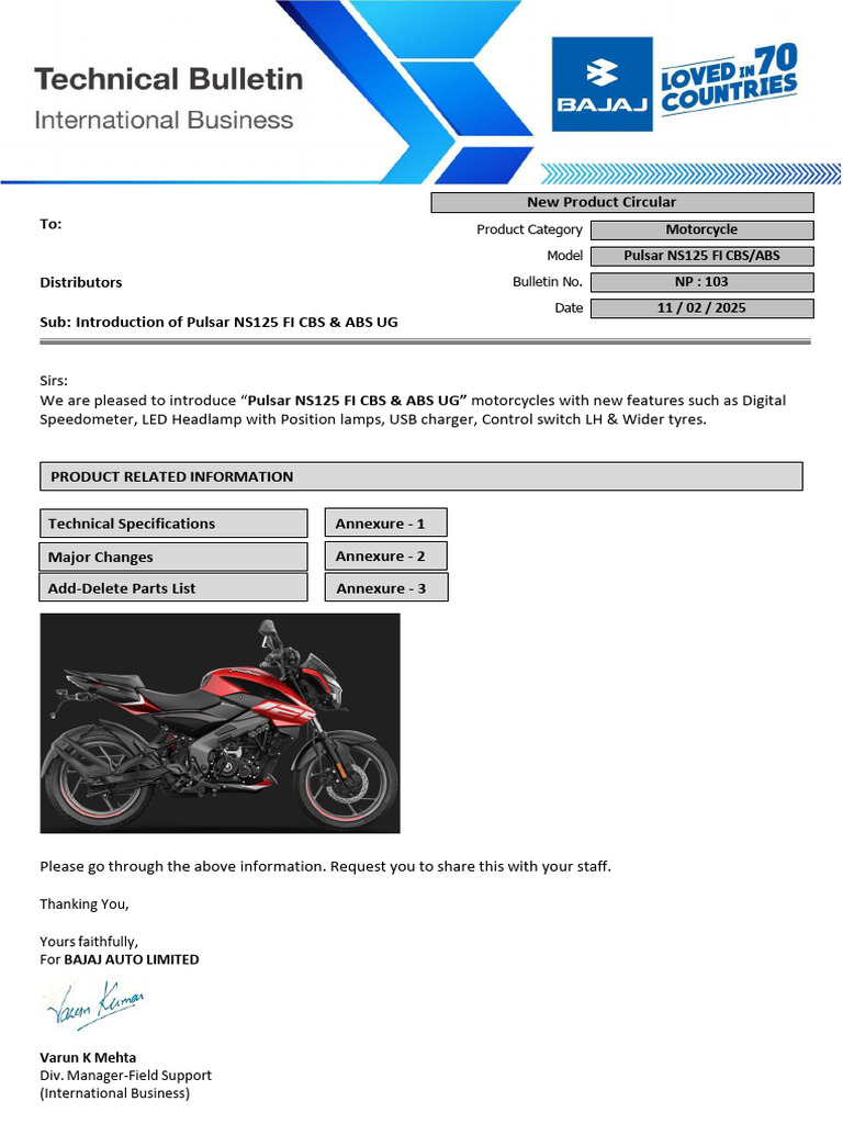 NP-103 - Introduction of Pulsar NS125 FI CBS - ABS UG | PDF | Anti Lock ...