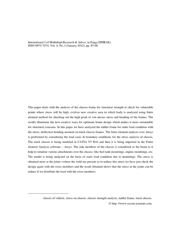 Structural Analysis of Truck Chassis Usi | PDF | Structural Analysis | Bending