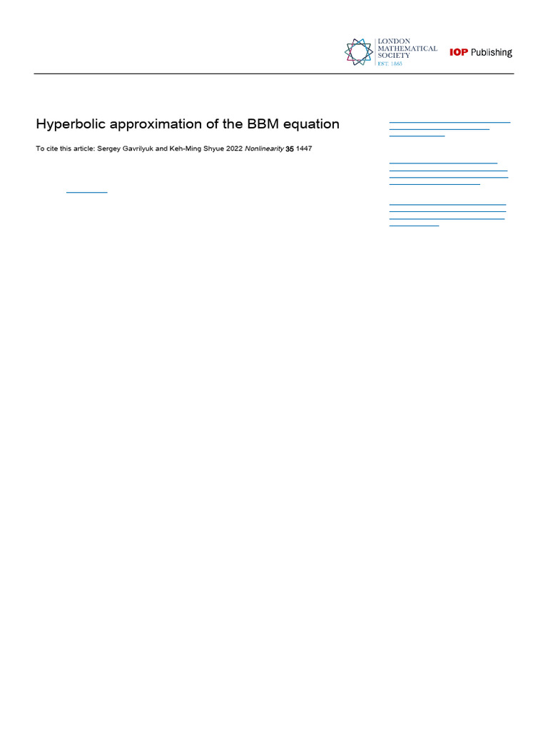 Hyperbolic BBM Equation Approximation | PDF | Lagrangian Mechanics ...