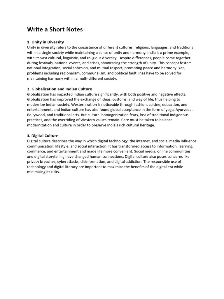 Unity in Diversity and Cultural Impact | PDF