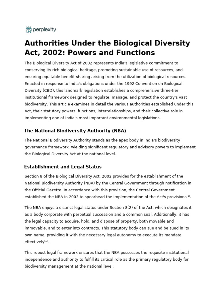 Authorities Under The Biological Diversity Act, 20 | PDF | Conservation ...