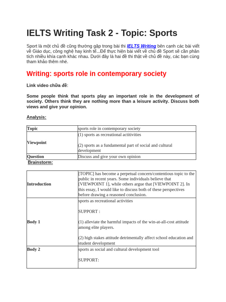 IELTS Writing Task 2: Sports Analysis | PDF | Sports