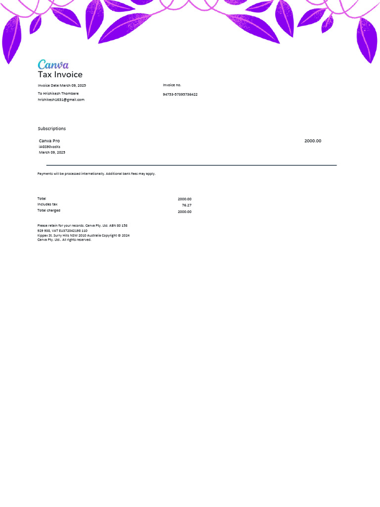 Canva Invoice March | PDF
