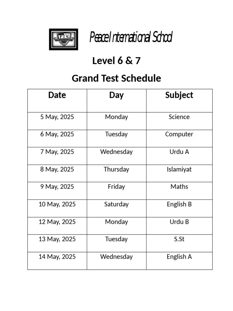 Grand Test Schedule Level 6 & 7 | PDF