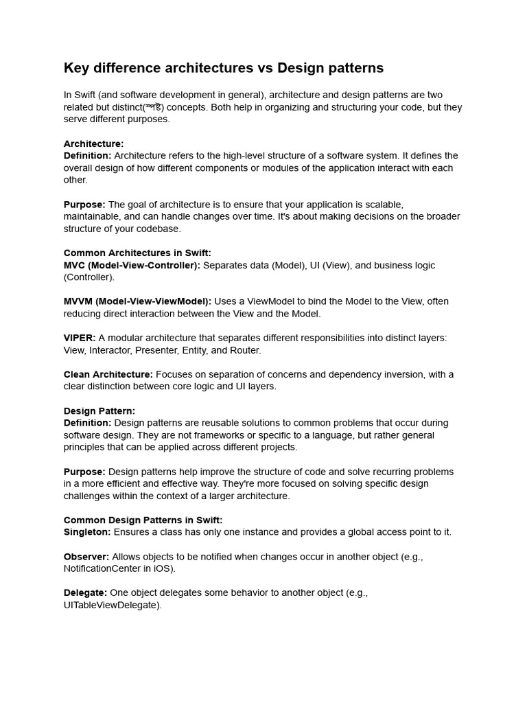 Key Difference Architectures Vs Design Patterns | PDF | Model–View ...