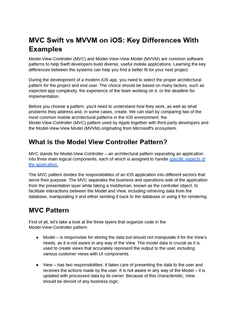 MVC vs MVVM on iOS_ Key Differences With Examples | PDF | Model–View–Controller | Systems ...