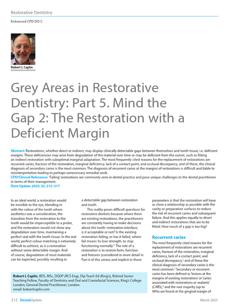 Deficient Margins in Restorative Dentistry | PDF | Human Tooth | Dentistry