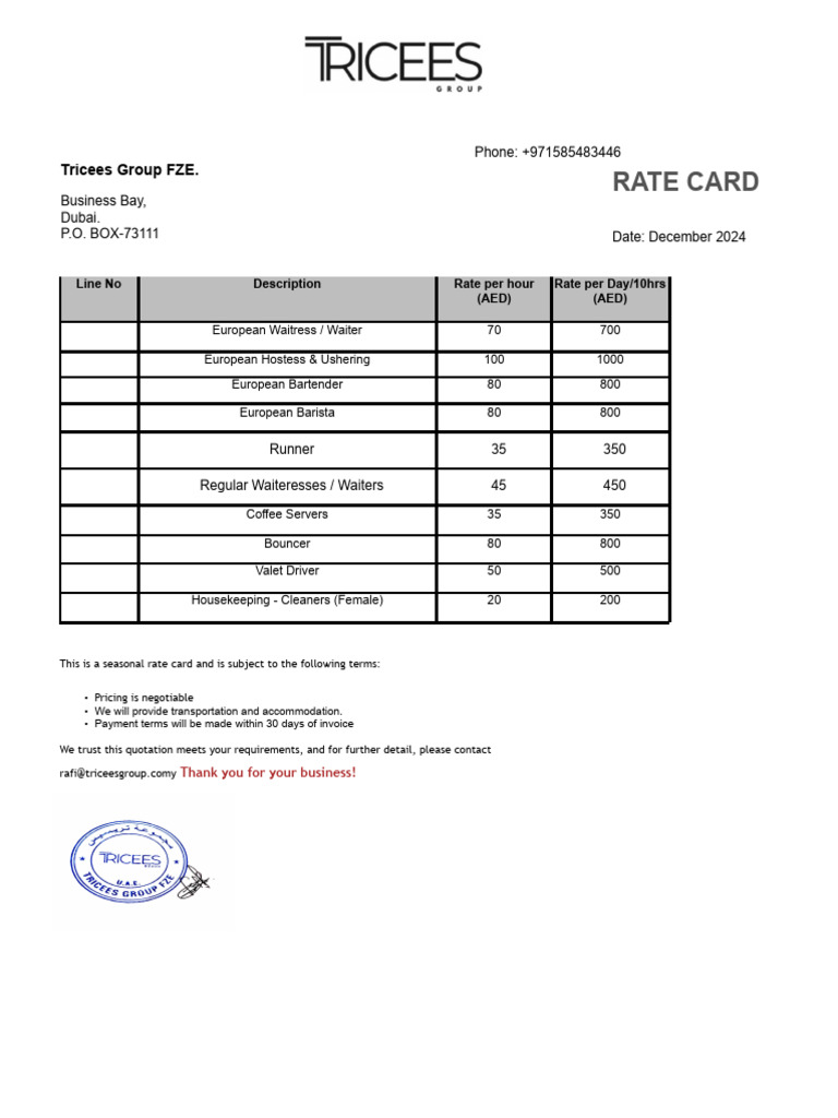 Rate Card.r CLB | PDF