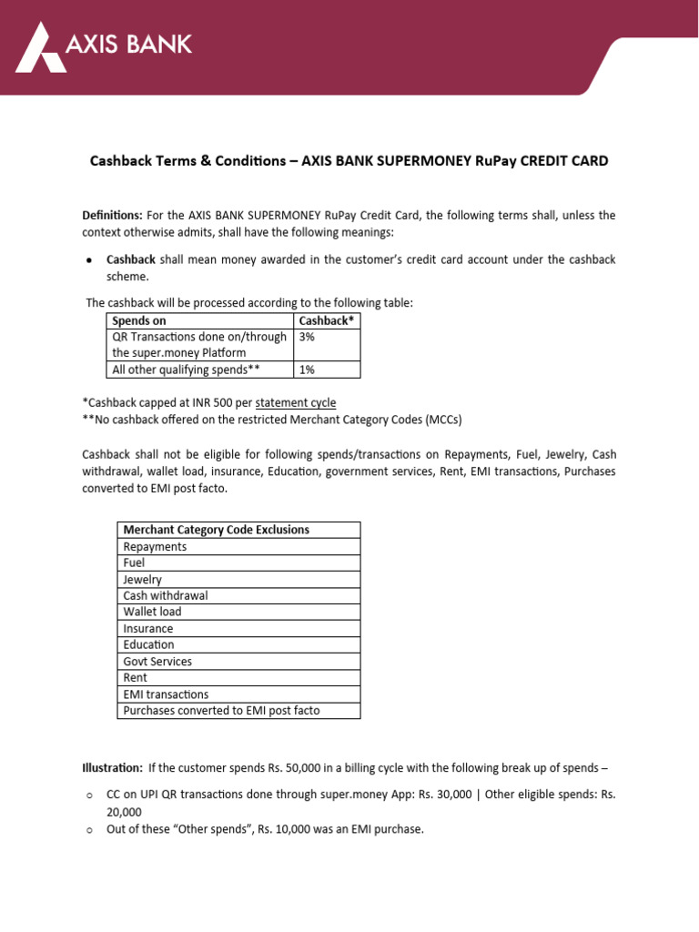 Axis Bank Supermoney Rupay Credit Card | PDF | Credit Card | Debit Card