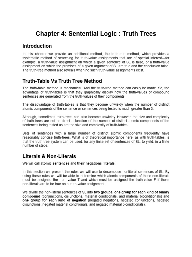 Chapter 4 - Revision Notes TRUTH TREES Formal Logic | PDF | Argument ...