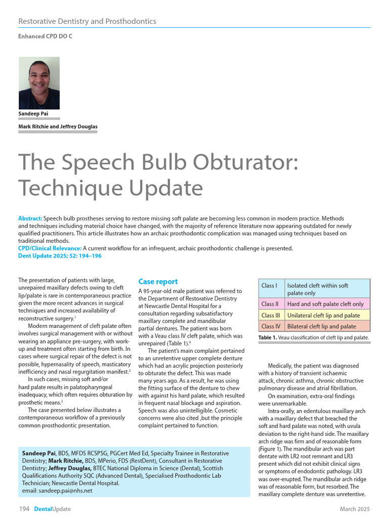 Modern Techniques for Speech Bulb Obturators | PDF | Prosthodontics ...