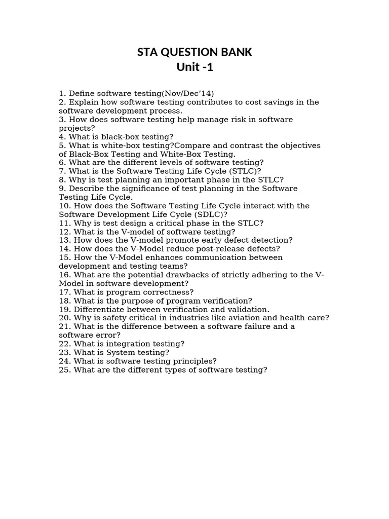 Sta Question Bank (Unit - 1 To 5) | PDF | Selenium (Software ...