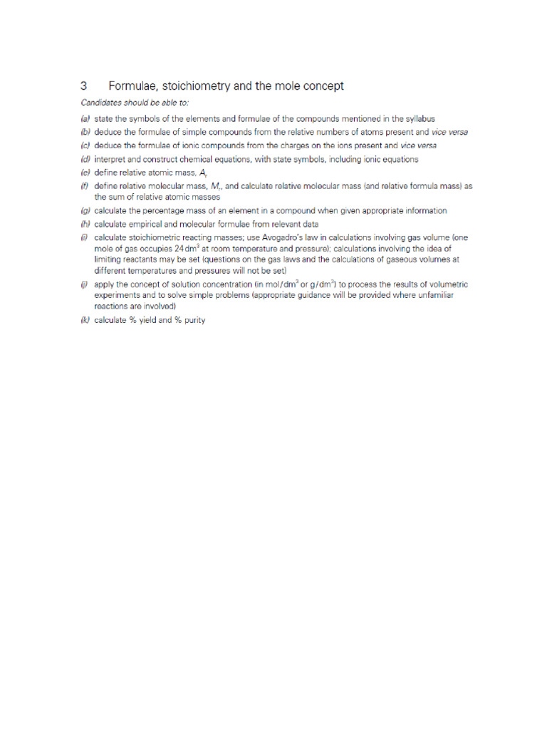 3.FORMULAE, STOICHIOMETRY AND THE MOLE CONCEPT | PDF