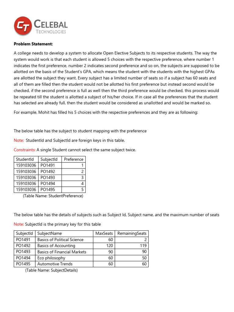 Student Allotment SQL Problem | PDF | Information Retrieval | Computer Data